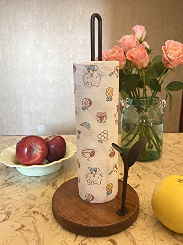 Wood Paper Towel Holder Countertop, Paper Towel Holder Stand, Easy One-Handed Tear Paper Roll Holder, Kitchen Dining Table Home Decor, for Both Standard and Jumbo-Sized Paper Towel Rolls