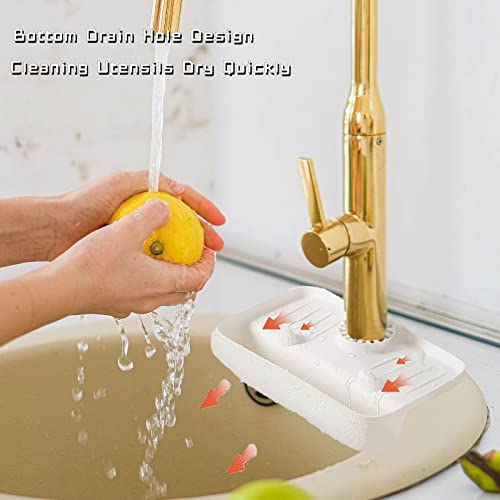 Faucet Splash-Proof Draining Rack, Silicone Sink Water Collection Pad, Non-Slip Faucet Splash Drying Mat, Rag Sponge Wipe Draining Storage Rack For Kitchen, Sink, Bathroom (White)