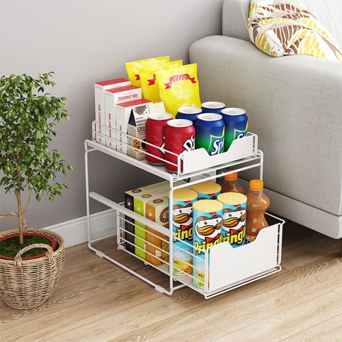 Lexza Pull Out Organizer with 2 Tier Sliding Storage Baskets, Under/Over the Sink Organizers and Storage for Kitchen Bathroom -Idea Home Gift