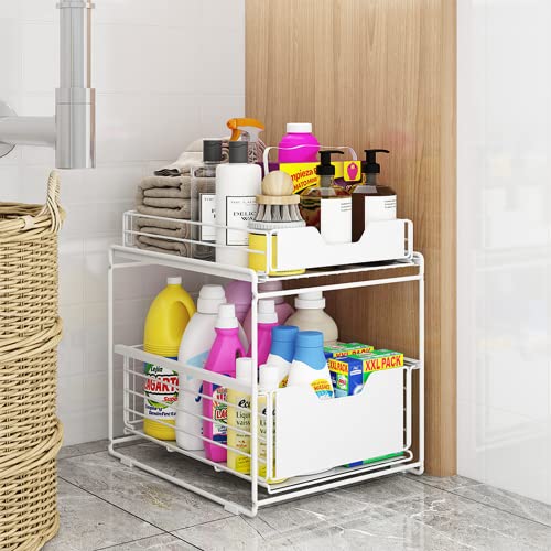 Lexza Pull Out Organizer with 2 Tier Sliding Storage Baskets, Under/Over the Sink Organizers and Storage for Kitchen Bathroom -Idea Home Gift