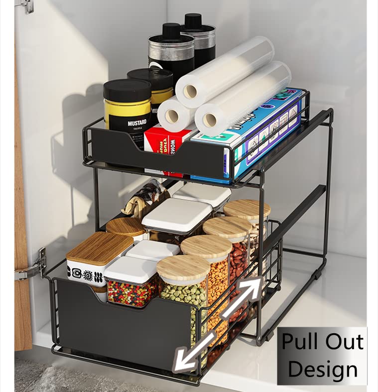 Lexza Pull Out Organizer with 2 Tier Sliding Storage Baskets, Under/Over the Sink Organizers and Storage for Kitchen Bathroom -Idea Home Gift