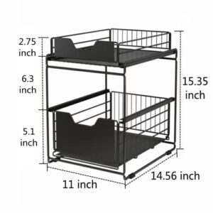 Lexza Pull Out Organizer with 2 Tier Sliding Storage Baskets, Under/Over the Sink Organizers and Storage for Kitchen Bathroom -Idea Home Gift