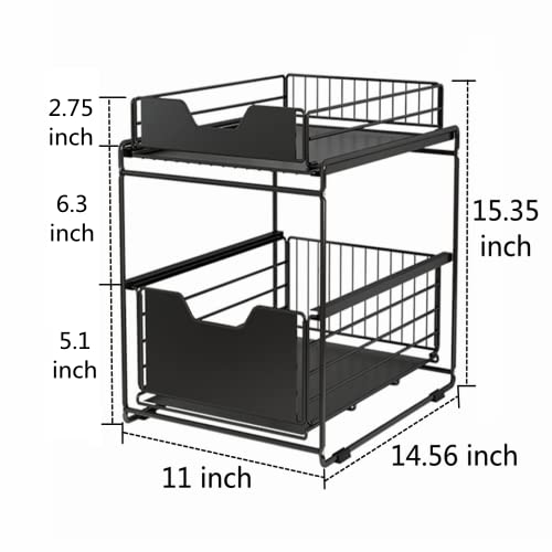 Lexza Pull Out Organizer with 2 Tier Sliding Storage Baskets, Under/Over the Sink Organizers and Storage for Kitchen Bathroom -Idea Home Gift