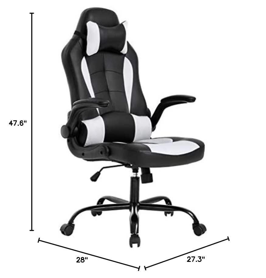 BestOffice PC Gaming Chair Ergonomic Office Chair Desk Chair with Lumbar Support Flip Up Arms Headrest PU Leather Executive High Back Computer Chair for Adults Women Men (White)