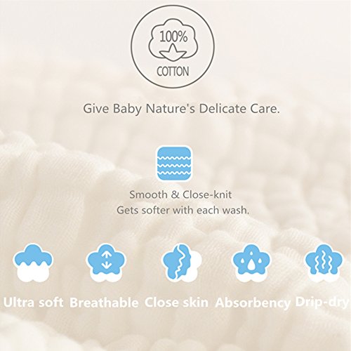 MUKIN Baby Muslin Washcloths - Natural Muslin Cotton Baby Wipes - Soft Newborn Baby Face Towel and Muslin Washcloth for Sensitive Skin- Baby Registry as Shower , 5 Pack 12x12 inches