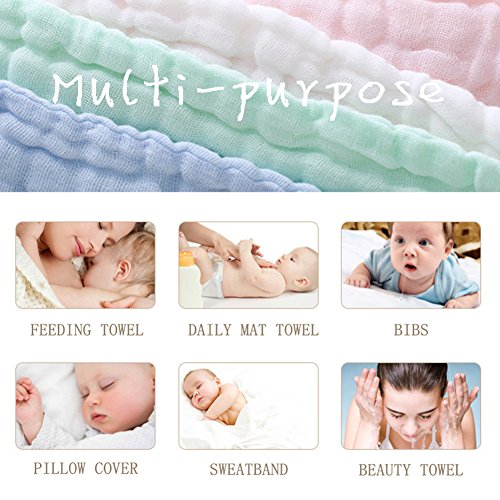 MUKIN Baby Muslin Washcloths - Natural Muslin Cotton Baby Wipes - Soft Newborn Baby Face Towel and Muslin Washcloth for Sensitive Skin- Baby Registry as Shower , 5 Pack 12x12 inches