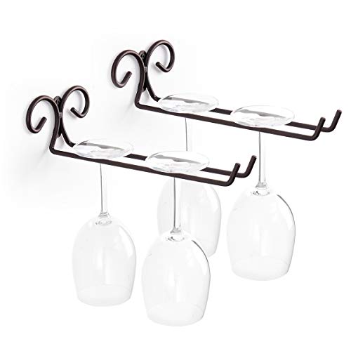 HOWDIA Wine Glass Rack Wall Set of 2 Bronze, Stemware Rack, Wine Glasses Holder Storage Hanger Organizer Metal for Cabinet Kitchen or Bar