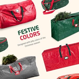 Zober Large Christmas Tree Storage Bag - Fits Up to 9 ft Tall Holiday Artificial Disassembled Trees with Durable Reinforced Handles & Dual Zipper - Waterproof Material Protects from Dust, Moisture & Insect (Red)