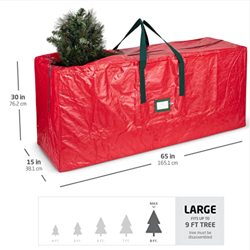 Zober Large Christmas Tree Storage Bag - Fits Up to 9 ft Tall Holiday Artificial Disassembled Trees with Durable Reinforced Handles & Dual Zipper - Waterproof Material Protects from Dust, Moisture & Insect (Red)