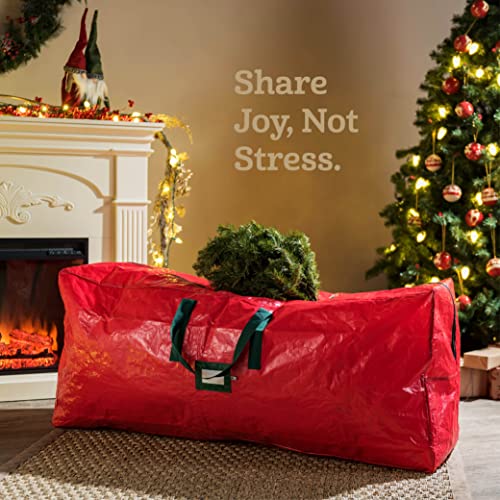 Zober Large Christmas Tree Storage Bag - Fits Up to 9 ft Tall Holiday Artificial Disassembled Trees with Durable Reinforced Handles & Dual Zipper - Waterproof Material Protects from Dust, Moisture & Insect (Red)