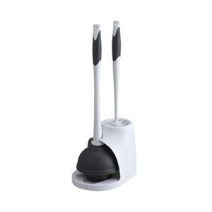 clorox toilet plunger and bowl brush combo set with caddy, white/gray