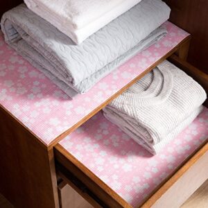 GLOW4U Non Adhesive Cute Floral Foam Shelf Drawer Liner Paper for Kitchen Cabinets Dresser Pantry Closet (Pink, 11.8" Wx197 L)