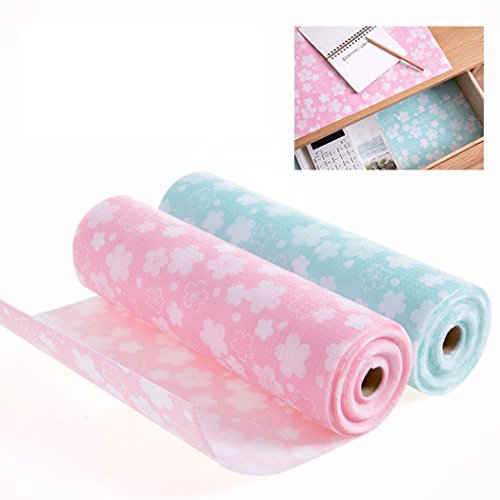 GLOW4U Non Adhesive Cute Floral Foam Shelf Drawer Liner Paper for Kitchen Cabinets Dresser Pantry Closet (Pink, 11.8" Wx197 L)