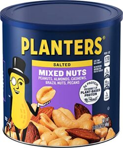 planters mixed nuts less than 50% peanuts with peanuts (almonds, cashews, brazil nuts, pecans & sea salt, 3.0 lb canister)