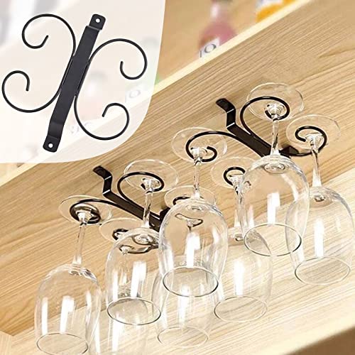 Yunisu Metal Iron Under Cabinet Rack Suspended Hanging Ceiling Wine Glass Rack Stemware Holder Holds Up to 4 Glasses Vintage Style Stainless Steel Wall Wine Holder Stand (Black, One Size)