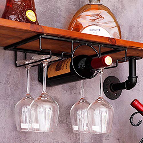 YYSD Hanging Wine Glass Rack and Bottle Holder, Under Cabinet Stemware Rack Glass Holder, Retro Wine Glass Drying Rack for Bar Kitchen Pub(Black,Gold)