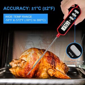 Lonicera Instant Read Digital Meat Thermometer for Cooking Food, Bread Baking, Water and Liquid Temperature, Waterproof and Long Probe for Candy, with Backlit LCD and Magnet (Red)