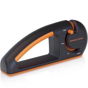 orange ninja 4-stage knife sharpener – premium kitchen knife sharpeners – adjustable handheld manual knife sharpeners for kitchen knives, pocket knife sharpener, chef & serrated knife by sharp pebble