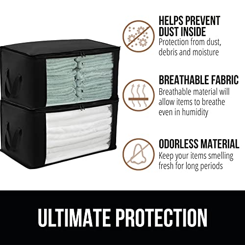 Gorilla Grip Wire Shelf Liners Set of 4 and Clothes Storage Bag Organizer Set of 2, Shelf Liner Size 14x36 in Black, Waterproof Hard Plastic, Storage Bag Size 90L in Black, Clear Window, 2 Item Bundle