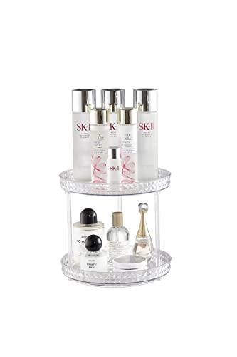 KSDSOAM Makeup Organizer, Rotating Diamond Lazy Susan Cosmetic Storage Organizer, Acrylic Spice Rack for Kitchen Bathroom Dresser (2 Tier)