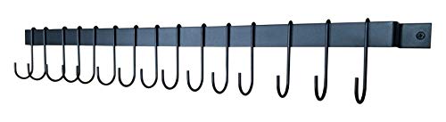 Wall-Mounted Utensil Rack Hanger – Black, 17" x 1" - Rustic Iron Kitchen Organizer with Ten 3.5" Hanging Hooks - Coffee Mug Rail - Pot and Pan Holder - Organizing Rod for Cookware - Claimed Corner