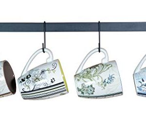 Wall-Mounted Utensil Rack Hanger – Black, 17" x 1" - Rustic Iron Kitchen Organizer with Ten 3.5" Hanging Hooks - Coffee Mug Rail - Pot and Pan Holder - Organizing Rod for Cookware - Claimed Corner