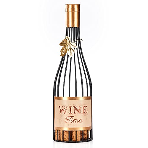 Aayla Wine Cork Holder - Wine Time Cork Storage, Black and Antique Gold, Unique Gift for Wine Lovers (Wire Champagne Shape, Holds Approximately 55 Corks)