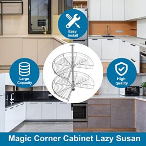 BBLHOME 28'' 2 Tier Lazy Susan Kitchen Base Cabinet Corner Organizer, 360° Rotating Blind Corner Wire Susan Kidney Shaped Cabinet Mounted