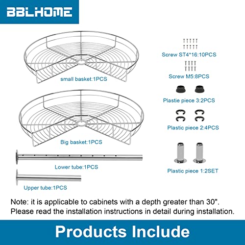 BBLHOME 28'' 2 Tier Lazy Susan Kitchen Base Cabinet Corner Organizer, 360° Rotating Blind Corner Wire Susan Kidney Shaped Cabinet Mounted