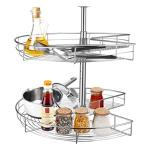 kidney chrome lazy susan,2 tier adjustable kitchen corner cabinet organizer 32″ blind corner shelf for space saving corner cabinet blind shelf