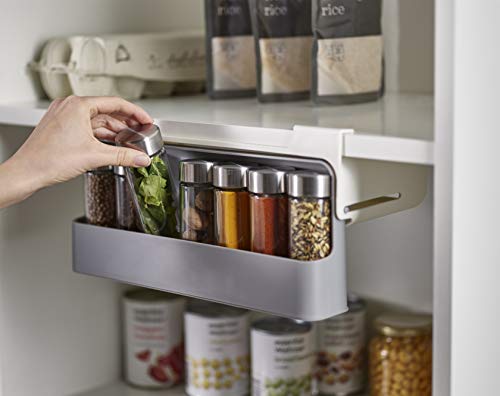 Joseph Joseph CupboardStore Under-Shelf Pull Out Drawer Storage Organizer for Cabinet, Gray & CupboardStore Spice Organizer 3M Tape Under-Shelf Pull Out Drawer Storage for Cabinet, Gray/White