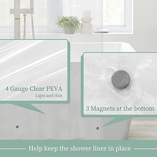 Mrs Awesome Shower Curtain Liner with Magnets: 72 x 72 Clear PEVA Plastic Shower Curtain for Bathroom, Lightweight & Waterproof, 72 x 72, Clear