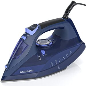 beautural steam iron for clothes with precision thermostat dial, ceramic coated soleplate, 3-way auto-off, self-cleaning, anti-calcium, anti-drip