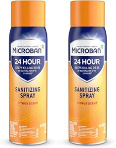 microban disinfectant spray, 24 hour sanitizing and antibacterial spray, sanitizing spray, citrus scent, 2 count (15oz each) (packaging may vary)