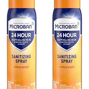 Microban Disinfectant Spray, 24 Hour Sanitizing and Antibacterial Spray, Sanitizing Spray, Citrus Scent, 2 Count (15oz Each) (Packaging May Vary)