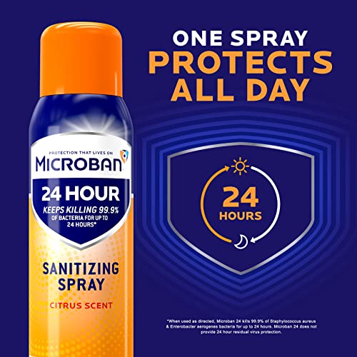 Microban Disinfectant Spray, 24 Hour Sanitizing and Antibacterial Spray, Sanitizing Spray, Citrus Scent, 2 Count (15oz Each) (Packaging May Vary)