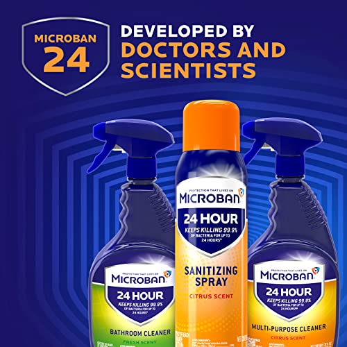 Microban Disinfectant Spray, 24 Hour Sanitizing and Antibacterial Spray, Sanitizing Spray, Citrus Scent, 2 Count (15oz Each) (Packaging May Vary)