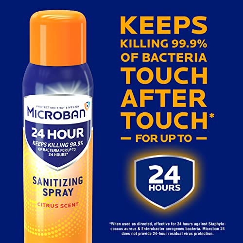 Microban Disinfectant Spray, 24 Hour Sanitizing and Antibacterial Spray, Sanitizing Spray, Citrus Scent, 2 Count (15oz Each) (Packaging May Vary)