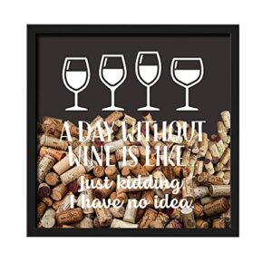 chris’s stuff wine cork holder | shadow box frame 11″x11″ cork storage display organizer | wall mounted, tabletop & countertop hanging cork holders wine decor shadowbox ( black, a day without wine )