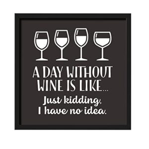 Chris's Stuff Wine Cork Holder | Shadow Box Frame 11"x11" Cork Storage Display Organizer | Wall Mounted, Tabletop & Countertop Hanging Cork Holders Wine Decor Shadowbox ( Black, A Day Without Wine )