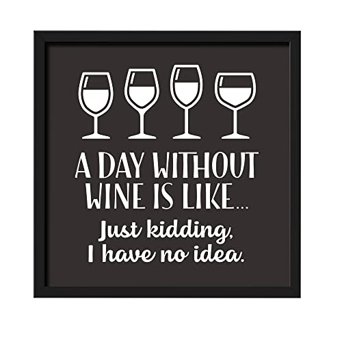 Chris's Stuff Wine Cork Holder | Shadow Box Frame 11"x11" Cork Storage Display Organizer | Wall Mounted, Tabletop & Countertop Hanging Cork Holders Wine Decor Shadowbox ( Black, A Day Without Wine )