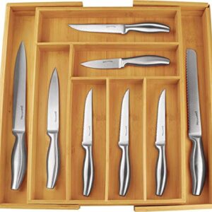 Utopia Kitchen Bamboo Cutlery & Knives Tool Tray - 8 Compartments - Expandable Organizer (Bulk Pack of 5)