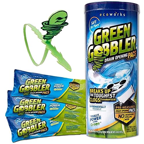 Green Gobbler Drain Clog Remover Powder PACS | Hair Clog Remover | Toilet Clog Remover | Sinks & Tub Drain Cleaner