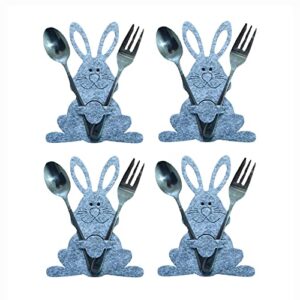 Tableware Folk Spoon And Fork Bunny Cutlery Organizer Holders Cutlery Cover Utensil Silverware Table Bag 4pcs Easter Knife Easter Decoration Pocket Tableware Wicker Chargers