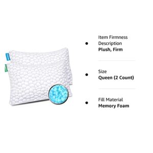 Cooling Bed Pillows for Sleeping 2 Pack Shredded Memory Foam Pillows Adjustable Cool BAMBOO Pillow for Side Back Stomach Sleepers - Luxury Gel Pillows Queen Size Set of 2 with Washable Removable Cover