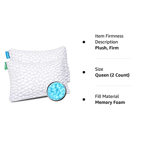 Cooling Bed Pillows for Sleeping 2 Pack Shredded Memory Foam Pillows Adjustable Cool BAMBOO Pillow for Side Back Stomach Sleepers - Luxury Gel Pillows Queen Size Set of 2 with Washable Removable Cover