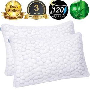 Cooling Bed Pillows for Sleeping 2 Pack Shredded Memory Foam Pillows Adjustable Cool BAMBOO Pillow for Side Back Stomach Sleepers - Luxury Gel Pillows Queen Size Set of 2 with Washable Removable Cover