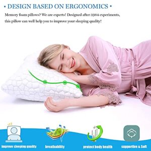 Cooling Bed Pillows for Sleeping 2 Pack Shredded Memory Foam Pillows Adjustable Cool BAMBOO Pillow for Side Back Stomach Sleepers - Luxury Gel Pillows Queen Size Set of 2 with Washable Removable Cover