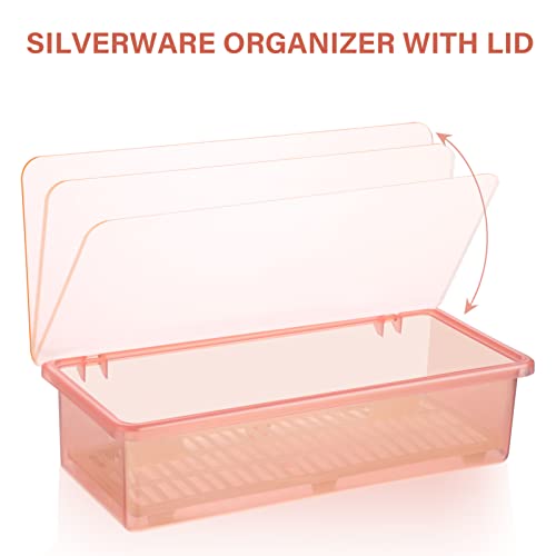 Alipis Flatware Plastic Tray with Lid Silverware Dinnerware Organizer Utensil Holder Kitchen Cutlery Tray Drainer Boxes Countertop Storage Container