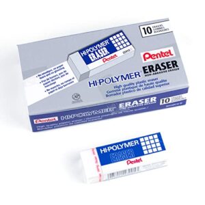 pentel hi-polymer block eraser, large, white, pack of 10 zeh-10 erasers (zeh10pc10)